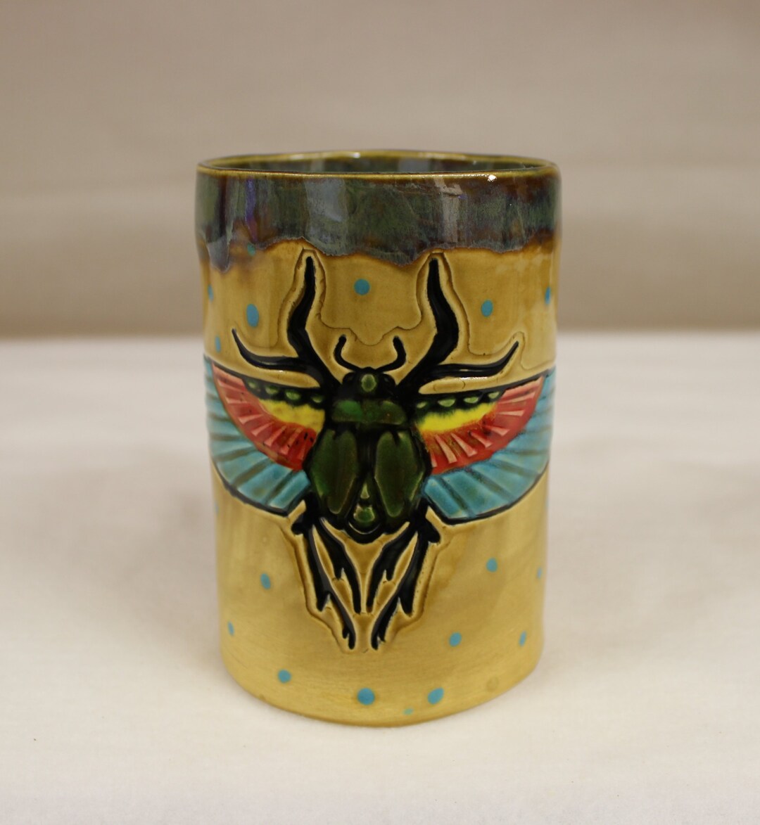 Egyptian Scarab With Hieroglyphs Resurrection Ceramic Mug, Handmade ...