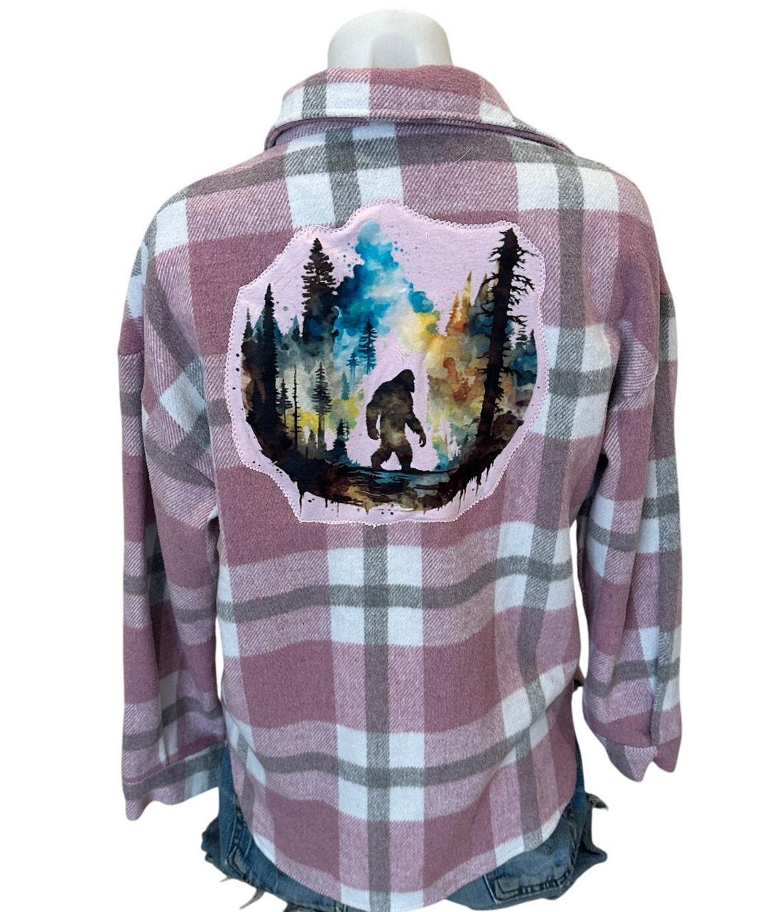Sasquatch Plaid Flannel Shirt Shacket Pink MEDIUM Oversized Unique Yeti ...