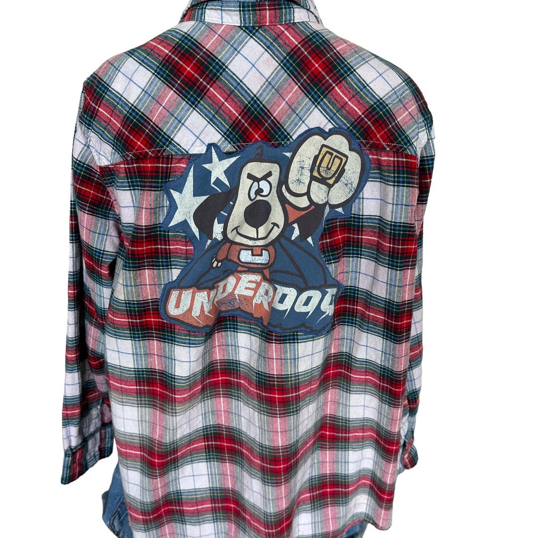 Underdog Flannel Plaid Shirt Shacket XL Oversize Unique Upcycled Retro ...