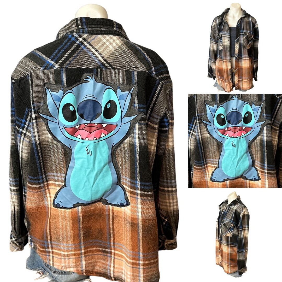 Lilo and Stitch Plaid Flannel Shirt Size XL Oversize Shacket Blue ...
