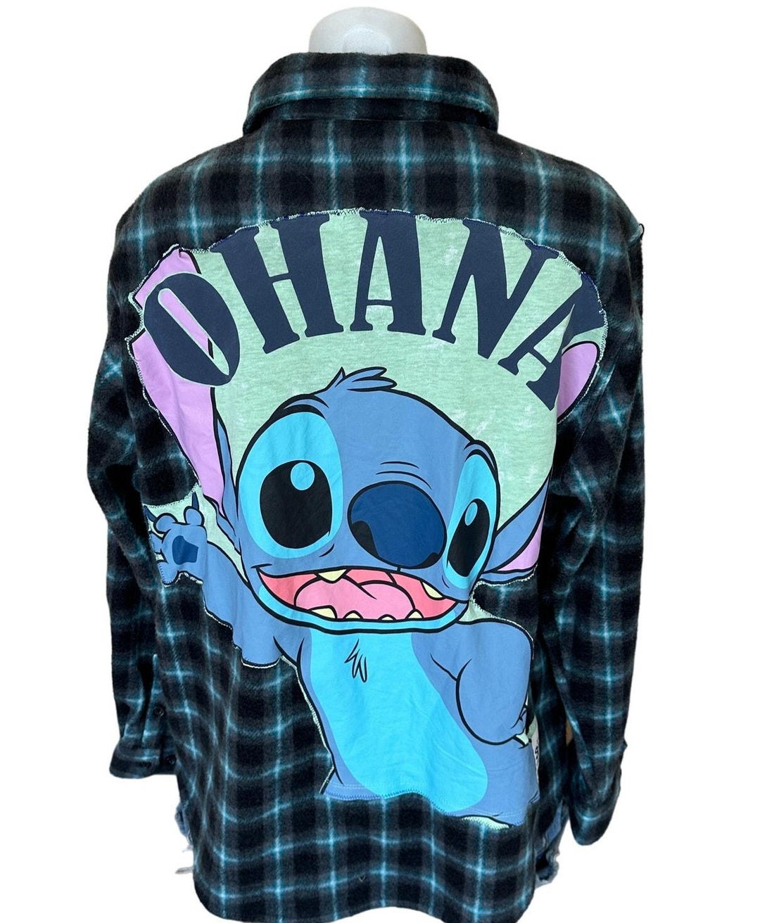 Lilo and Stitch Plaid Plush Flannel Shirt MEDIUM Oversize Shacket ...