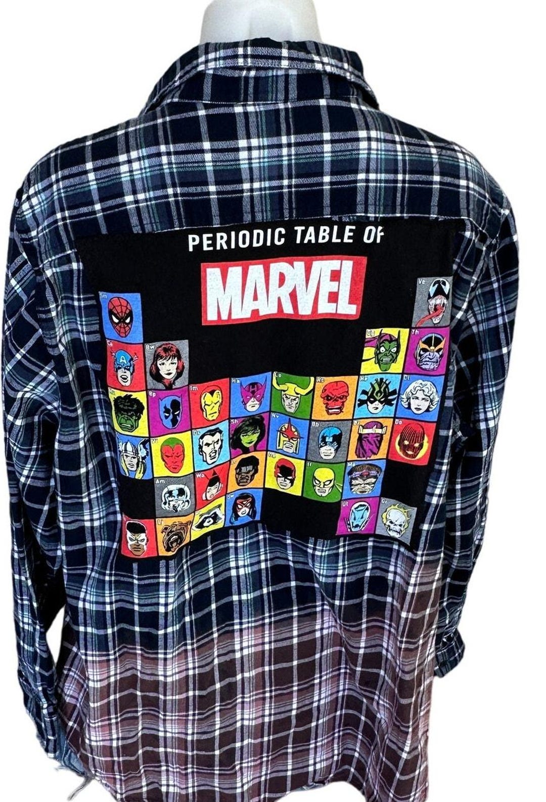 Marvel Periodic Table Plaid Flannel Shirt 3XL Oversize Upcycle Unique ...