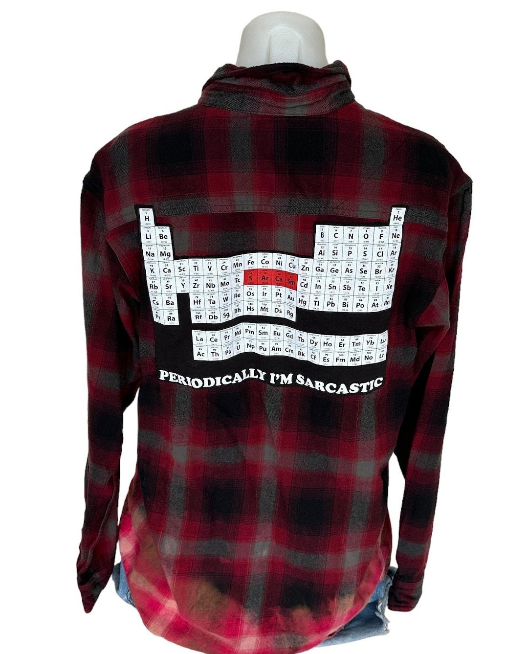 Science Joke Plaid Flannel Shirt MEDIUM Oversized Red Periodically I'm ...