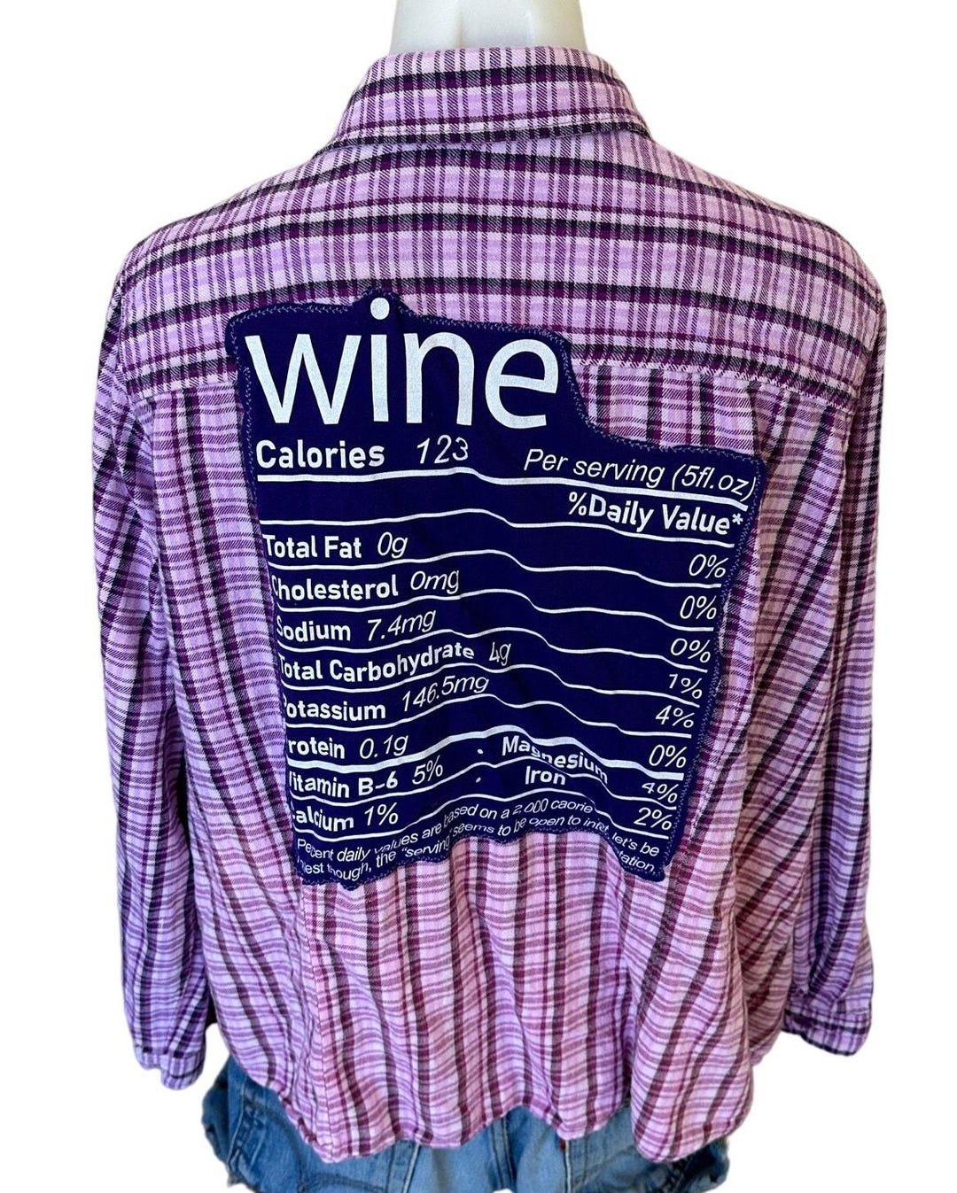 Wine Label Plaid Flannel Shirt 3X Shacket Oversize Unique Upcycled ...