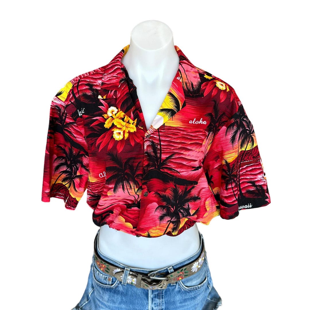 Hawaiian Shirt Button Down Crop Top One Size Boxy Coconutgirl Sunset ...