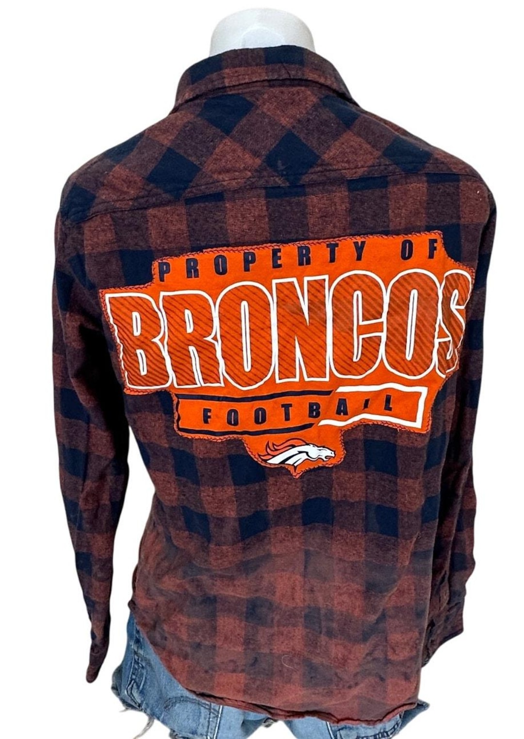 Denver Broncos Plaid Flannel Shirt MEDIUM Oversized Orange Unique ...