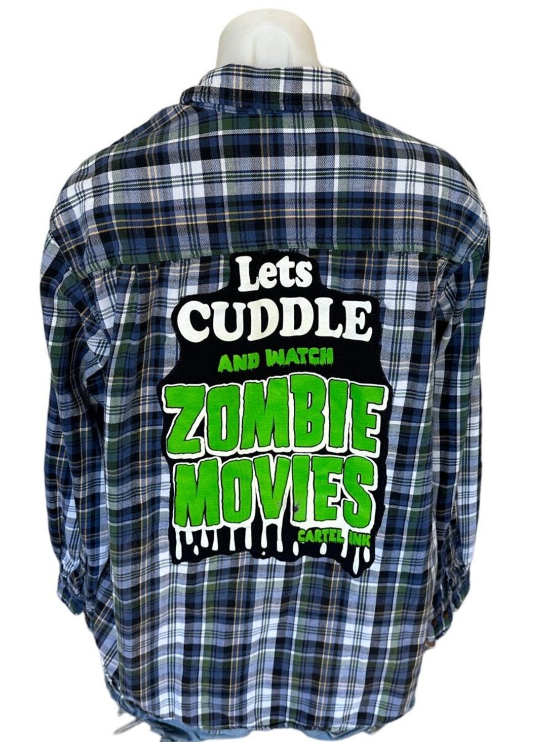 Zombie Movies Plaid Flannel Shirt LARGE Oversize Upcycle Unique ...