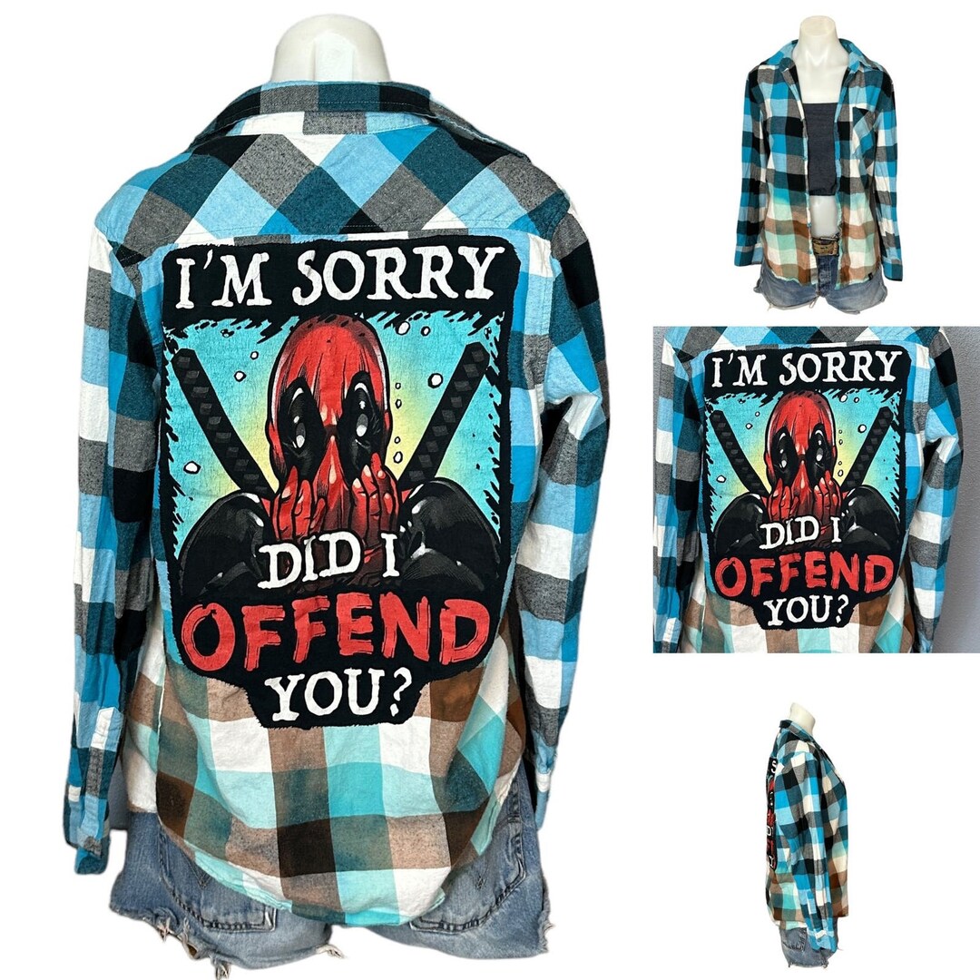 Deadpool Plaid Flannel Shirt SMALL Oversize Shacket Upcycle Unique ...
