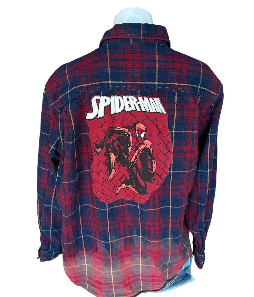 Spiderman Plaid Flannel Shirt XL Oversize Shacket Upcycle Unique Marvel ...