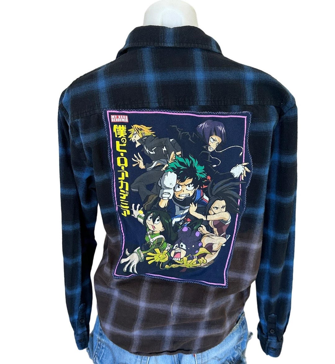 My Hero Academia Plaid Flannel Shirt SMALL Oversized Unique Upcycled ...