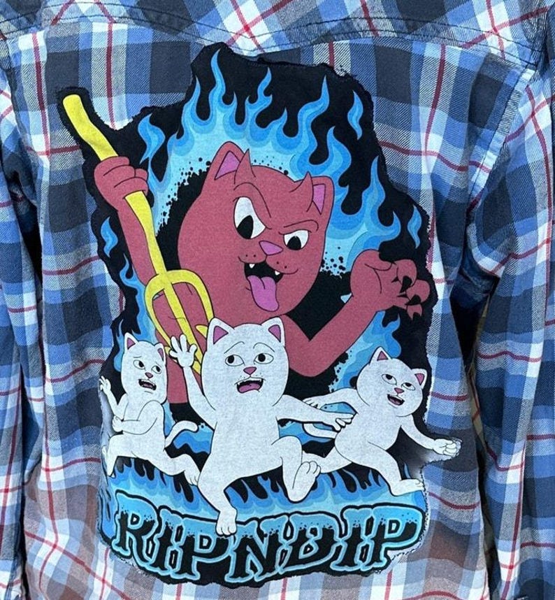 Ripndip Hades Plaid Flannel Shirt Shacket Blue LARGE Oversize Skater ...