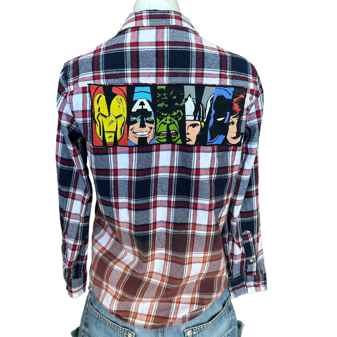 Avengers Plaid Flannel Shirt SMALL Oversize Shacket Upcycle Unique ...