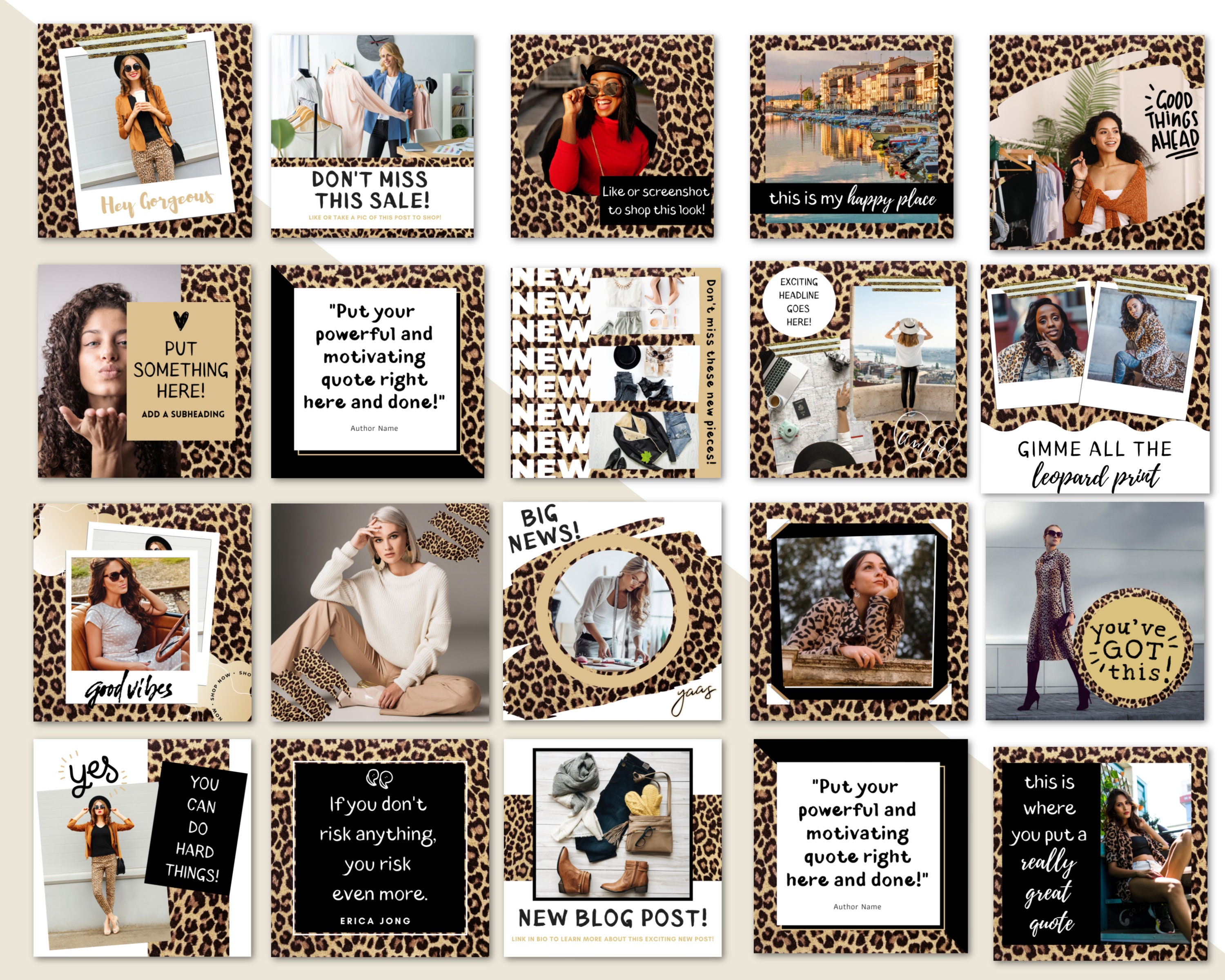 Kat: 20 Leopard Instagram Post Templates Canva Instagram - Etsy