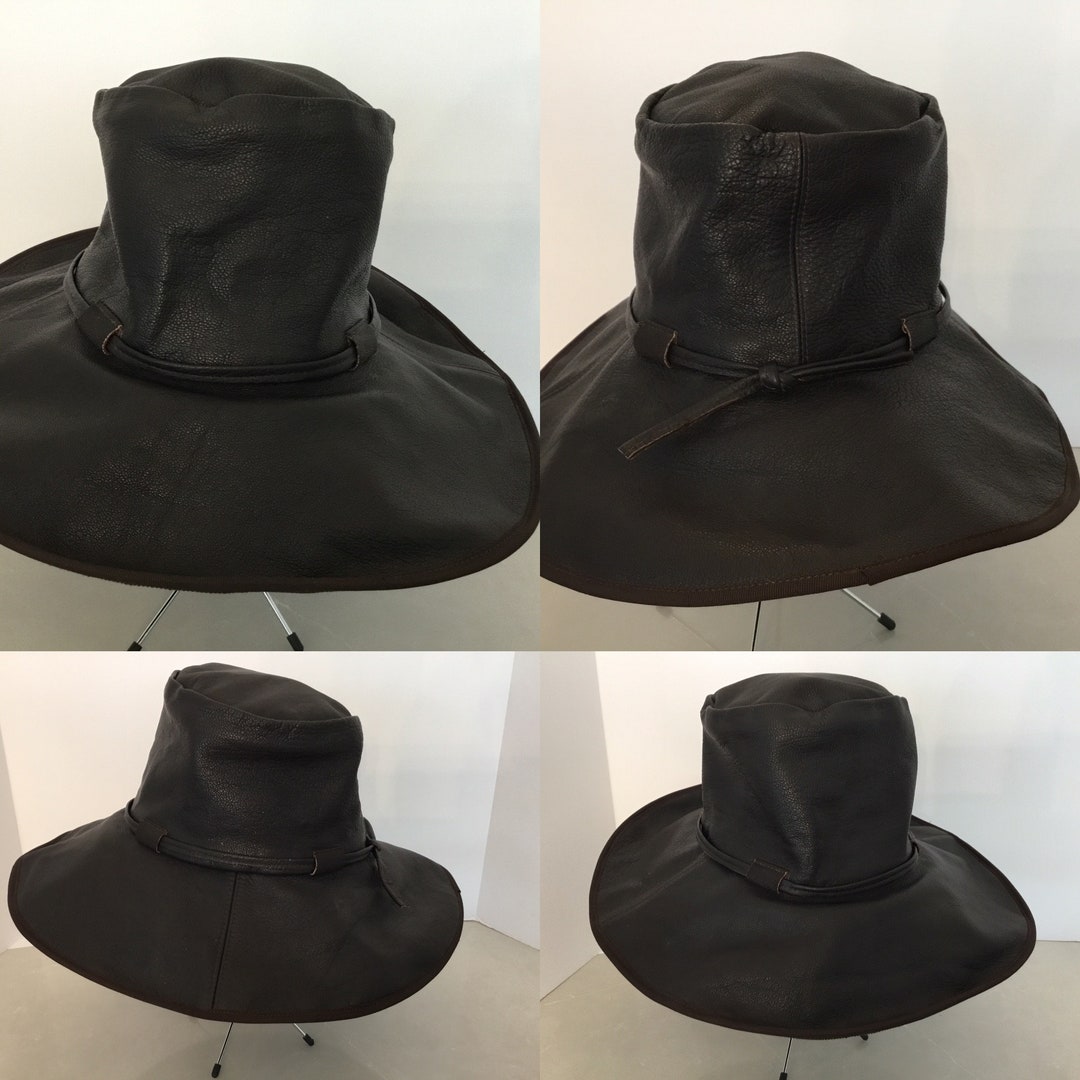 Andrew Wilkie London Brown Leather Slouch Hat, Vintage Andrew Wilkie ...