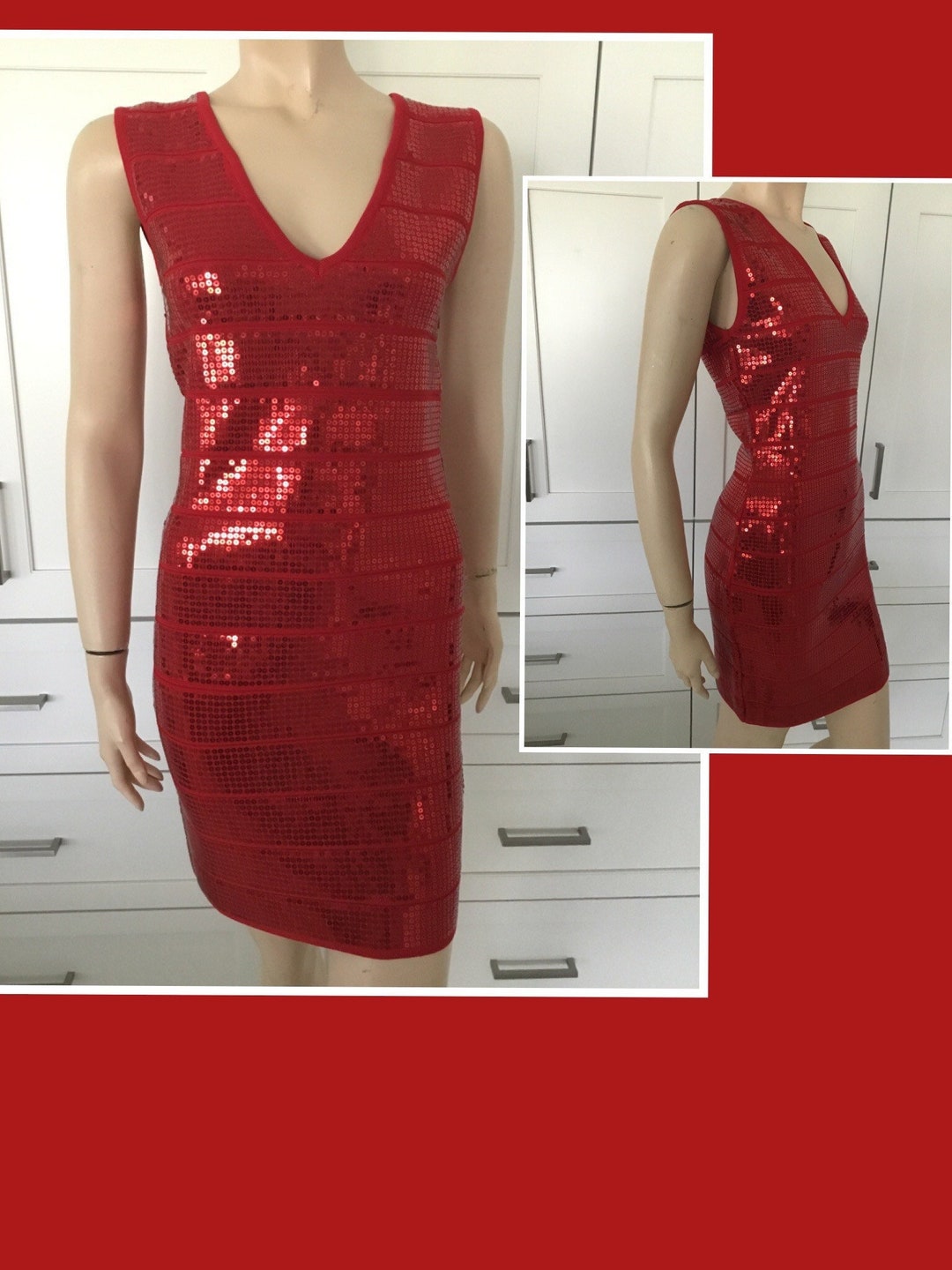 Bodycon Sexy Red Bandage Dress, RED Club Dress, Nightclub Red Pailette ...
