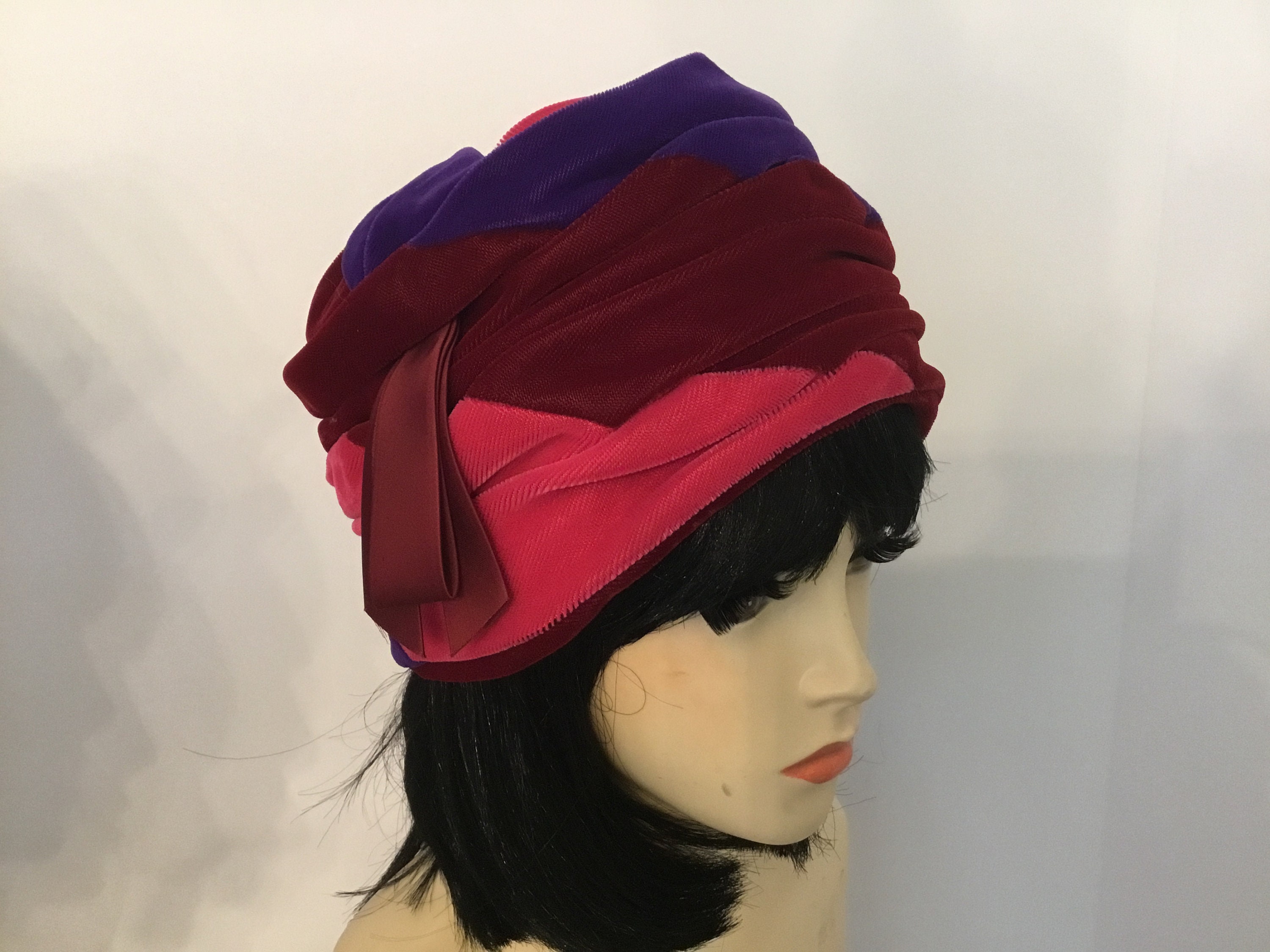 1960s Turban Hat, Velvet Multi Colored Turban 60s Style, Midcentury ...