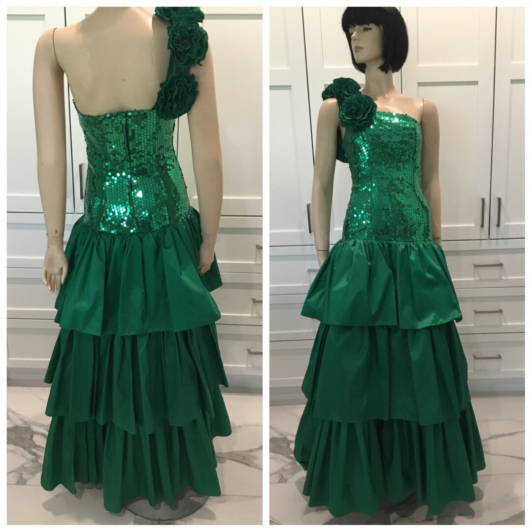 1980’s Evening Gown, 80’s Prom,lady Di Dress, Pageant Emerald Green ...