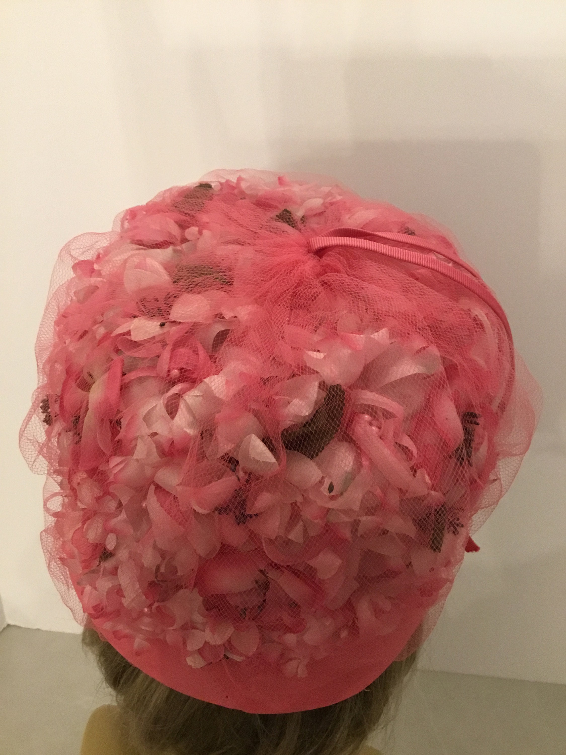 1960’s Pink Petal Bubble Hat, Barbie Pink MOD 60’s Hat, Pink Foral Hat ...