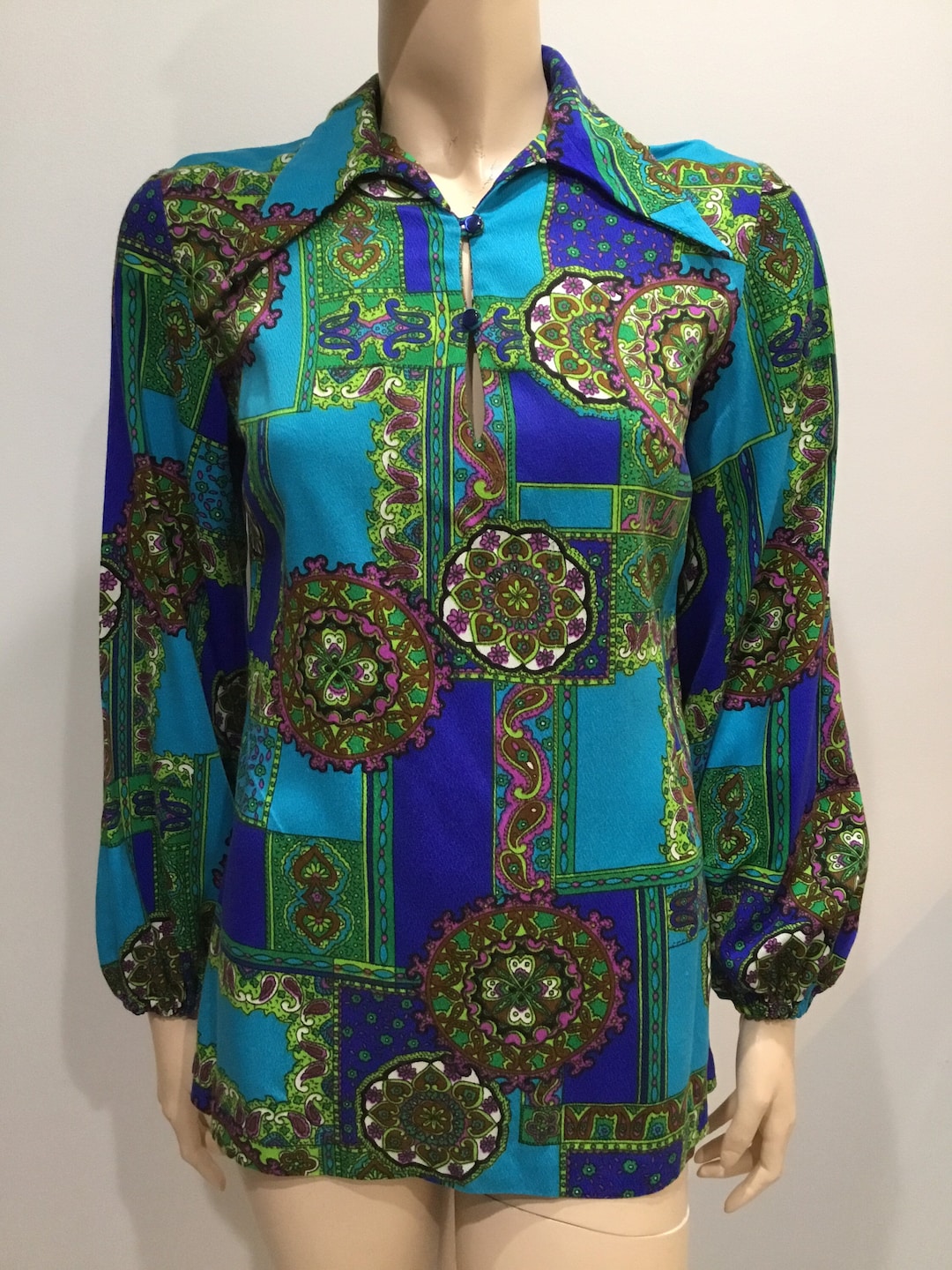60’s-70’s Psychedelic Print, Paisley Blouse, by Mardi Modes, NY, 70’s ...