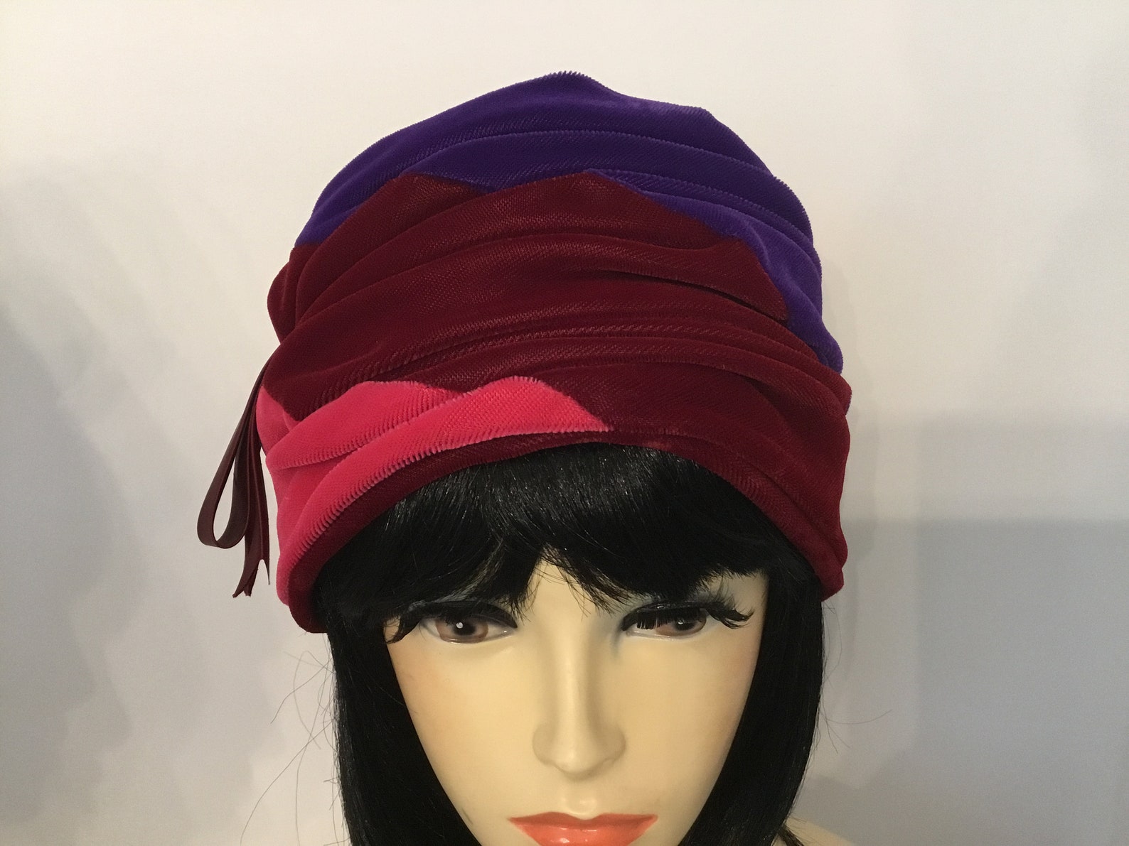 1960s Turban Hat, Velvet Multi Colored Turban 60s Style, Midcentury ...