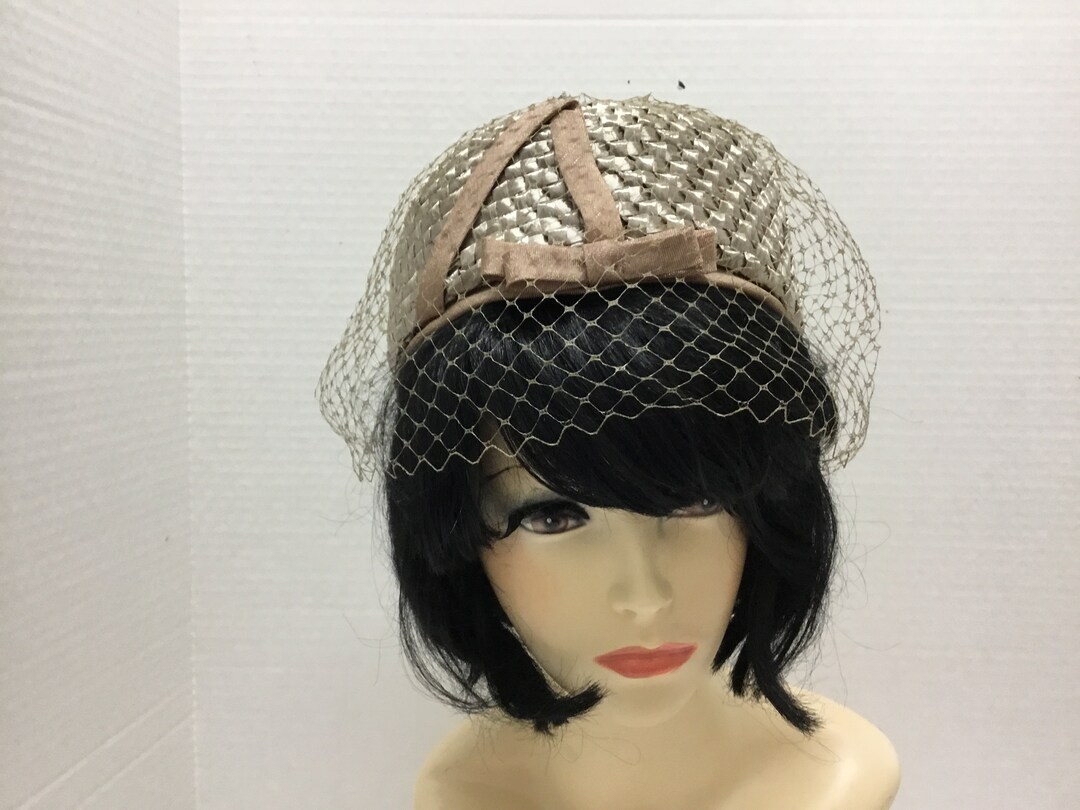 A 1960s Pillbox, Midcentury Hat, Beige Pillbox Style Hat, Cellophane ...