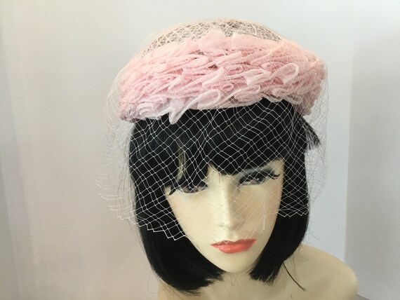 Pink midcentury net hat, summer pink fancy hat, pink … - Gem