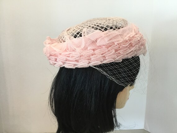 Pink midcentury net hat, summer pink fancy hat, pink … - Gem