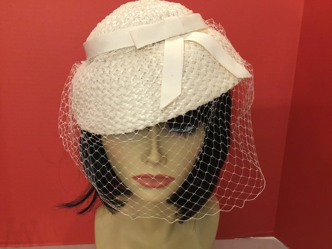 1960s Ivory Straw Hat With Veiling Midcentury Hat Mad Men - Etsy