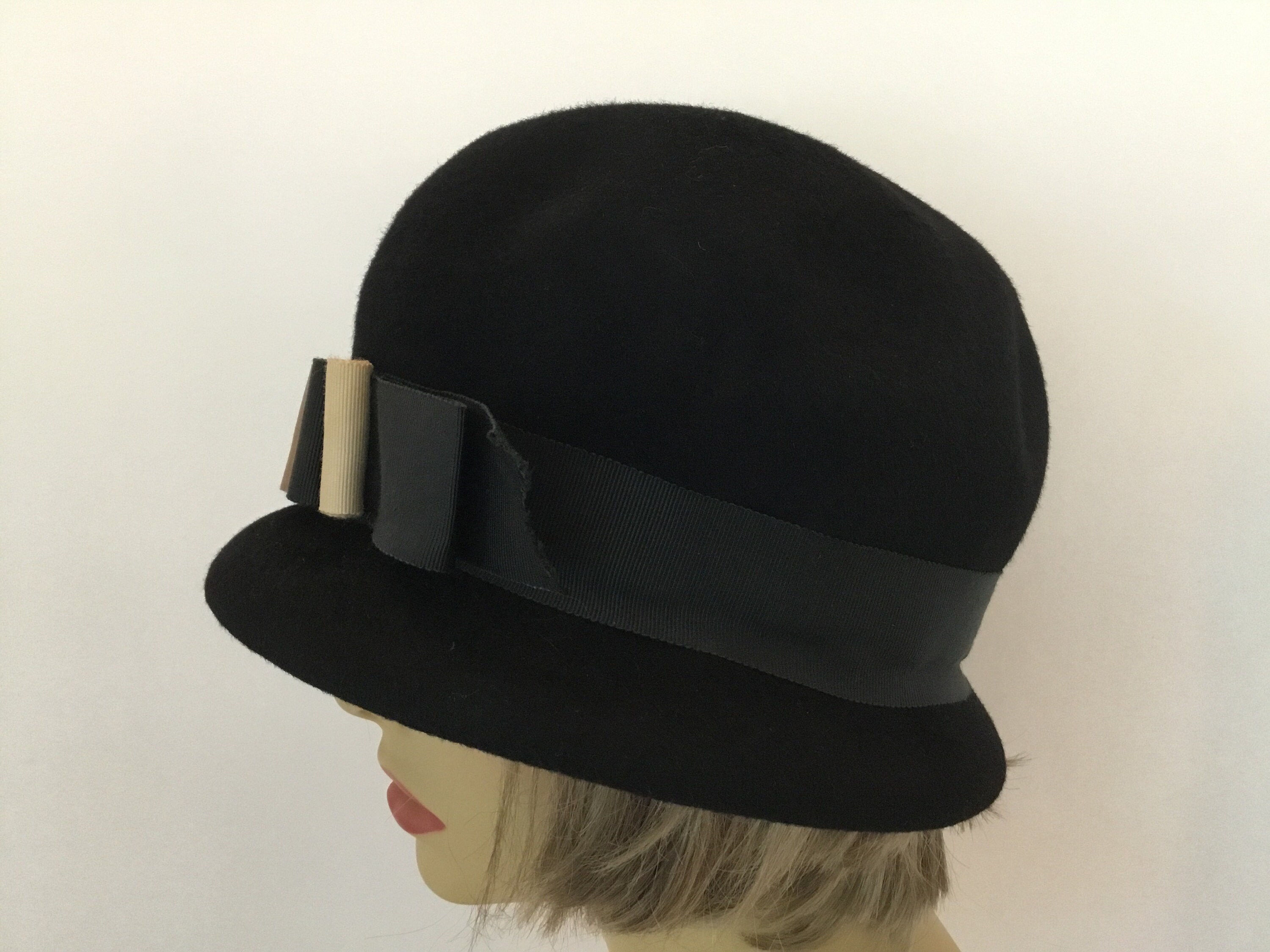 60’s Does 1920’s Black Cloche Hat, Wool Cloche, Henry Pollack New York ...