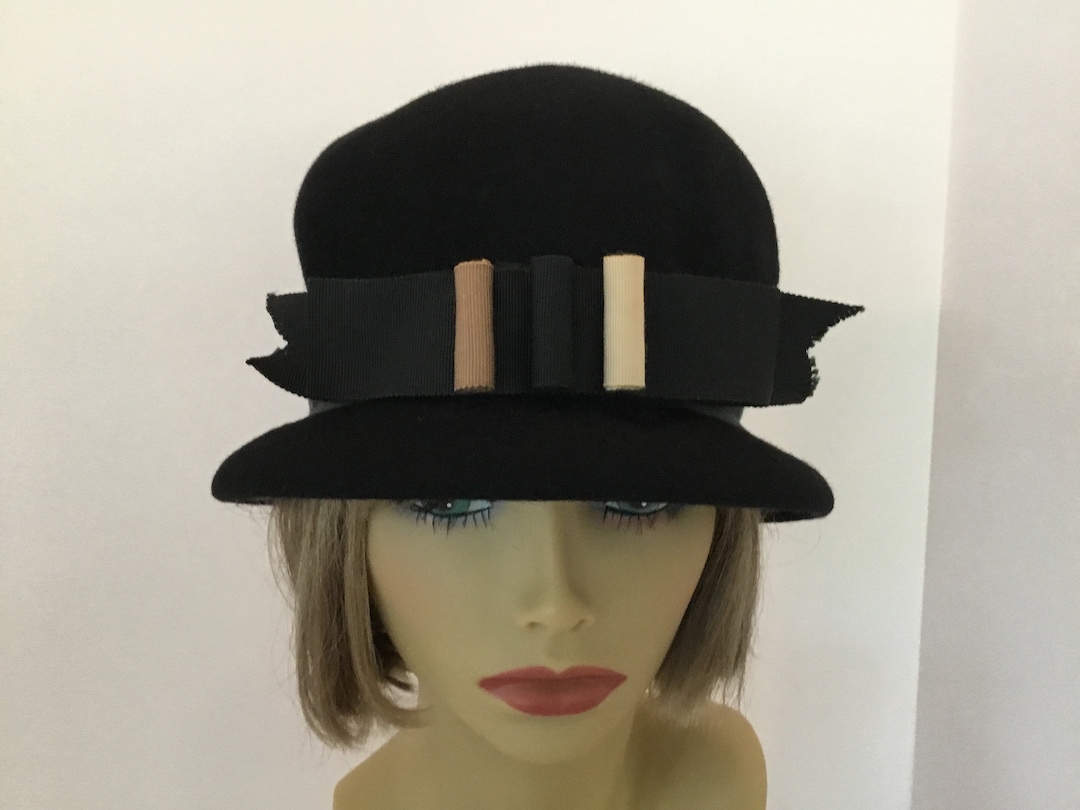 60’s Does 1920’s Black Cloche Hat, Wool Cloche, Henry Pollack New York ...