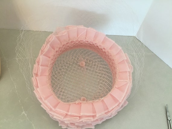 Pink midcentury net hat, summer pink fancy hat, pink … - Gem