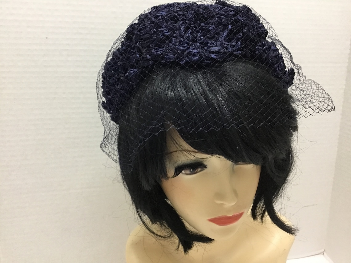Pill Box Hat 1960s Navy Blue Hat With Veil Midcentury - Etsy