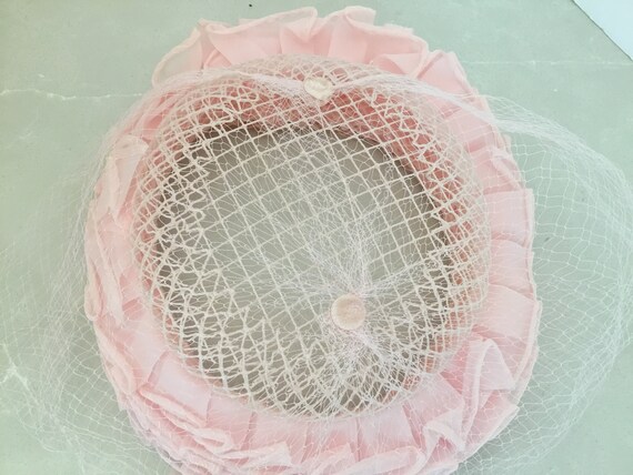 Pink midcentury net hat, summer pink fancy hat, pink … - Gem