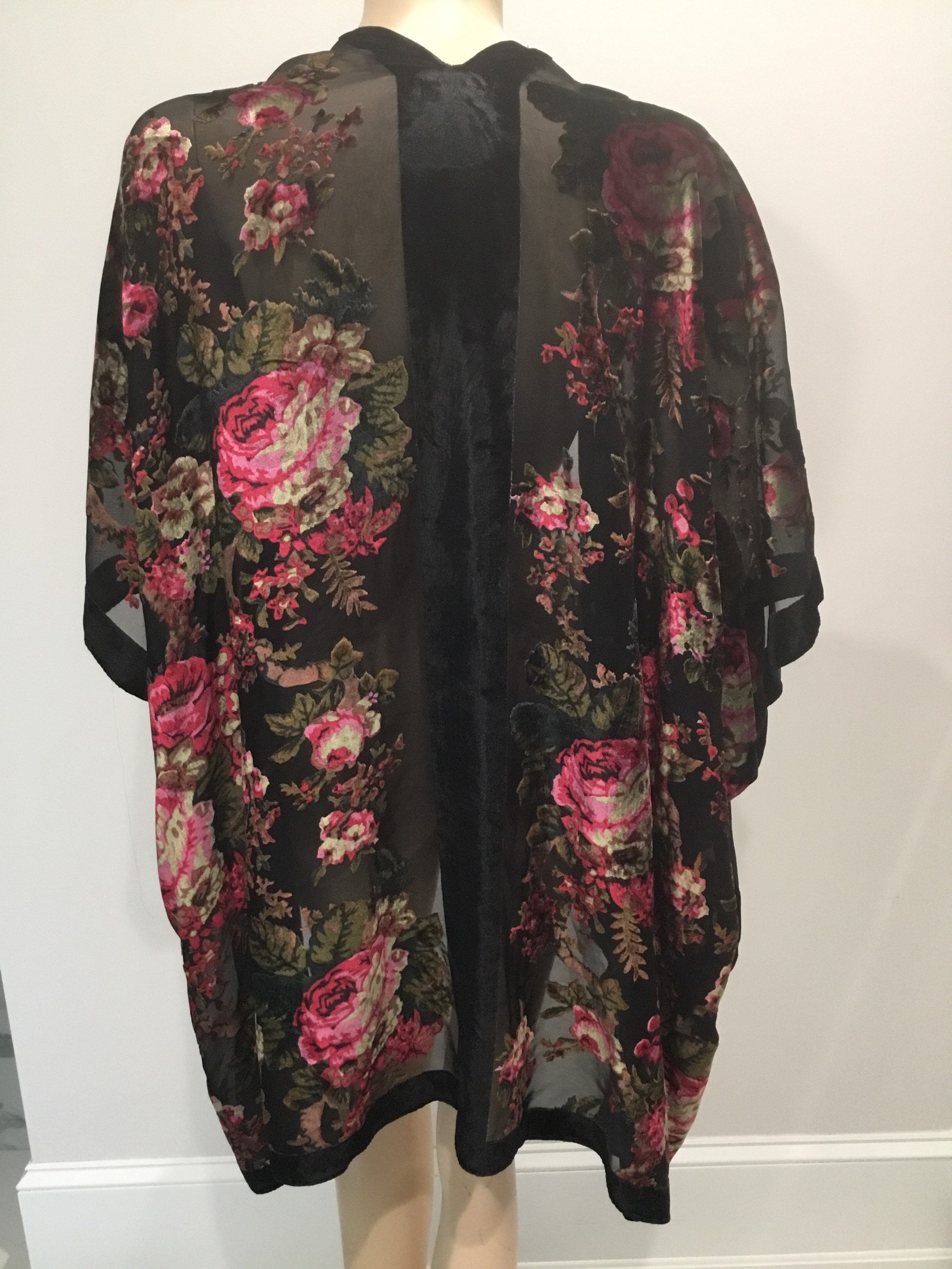 Kimono Style Duster, Burnout Floral Pattern Duster, Hippie Duster, 70s ...