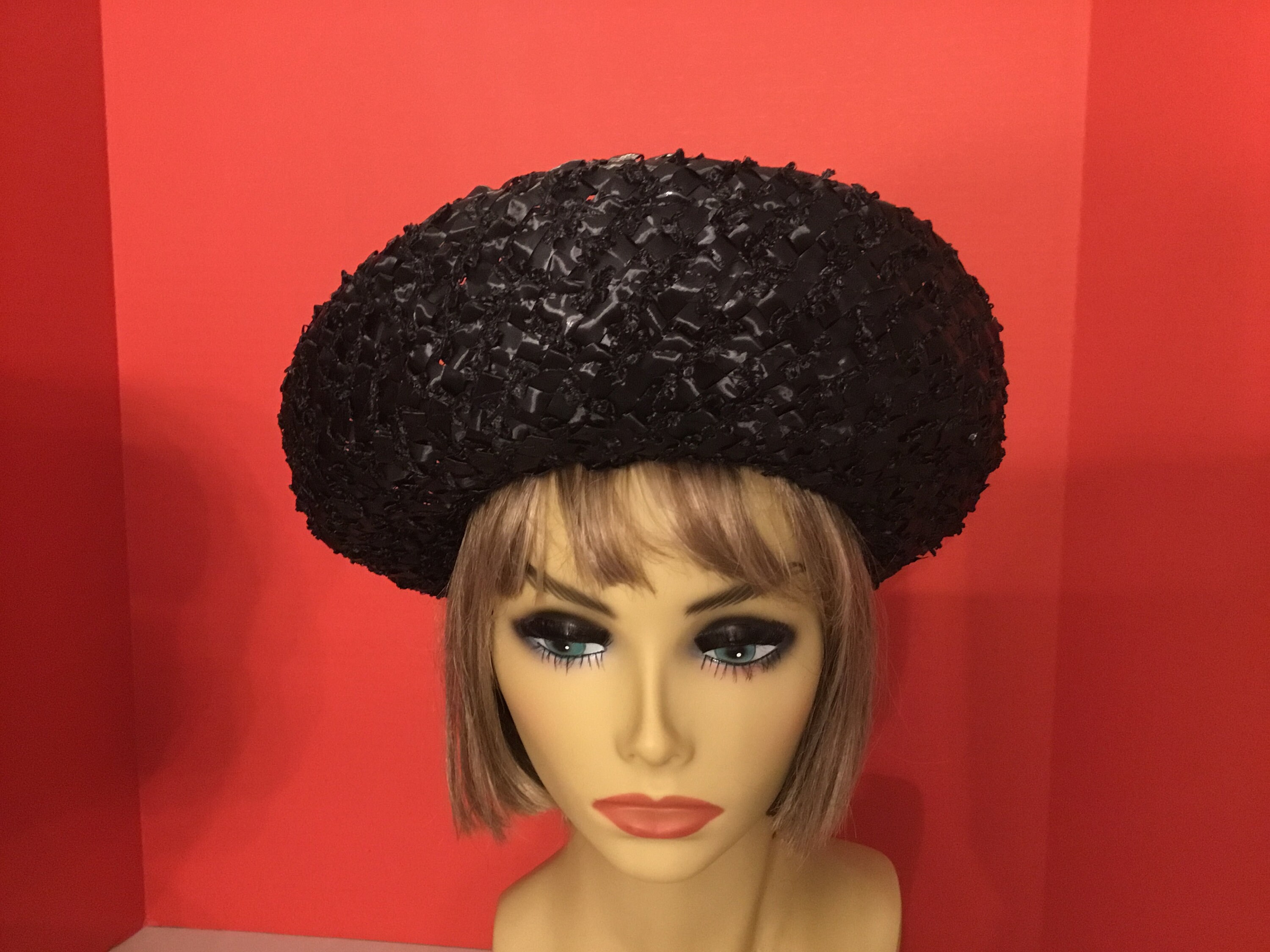 Milgrim Breton Hat, Black Cello Raffia and Fabric Hat, Midcentury Hats ...