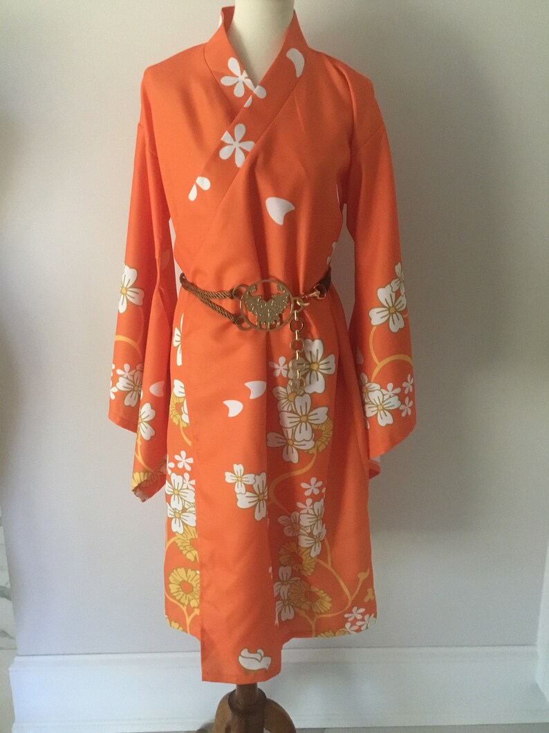 Japanese Kimono, Orange and White Kimono, Ladies One Size Kimono, Asian ...