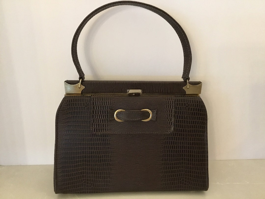 Vintage Naturalizer Handbag, Faux Leather 1960’s Snake Skin Look Brown ...