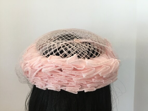 Pink midcentury net hat, summer pink fancy hat, pink … - Gem