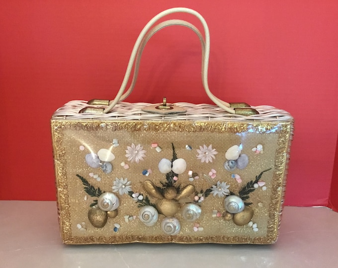 1950s Wicker Handbag With Shells, Cypress Gardens Summer Shell Handbag ...