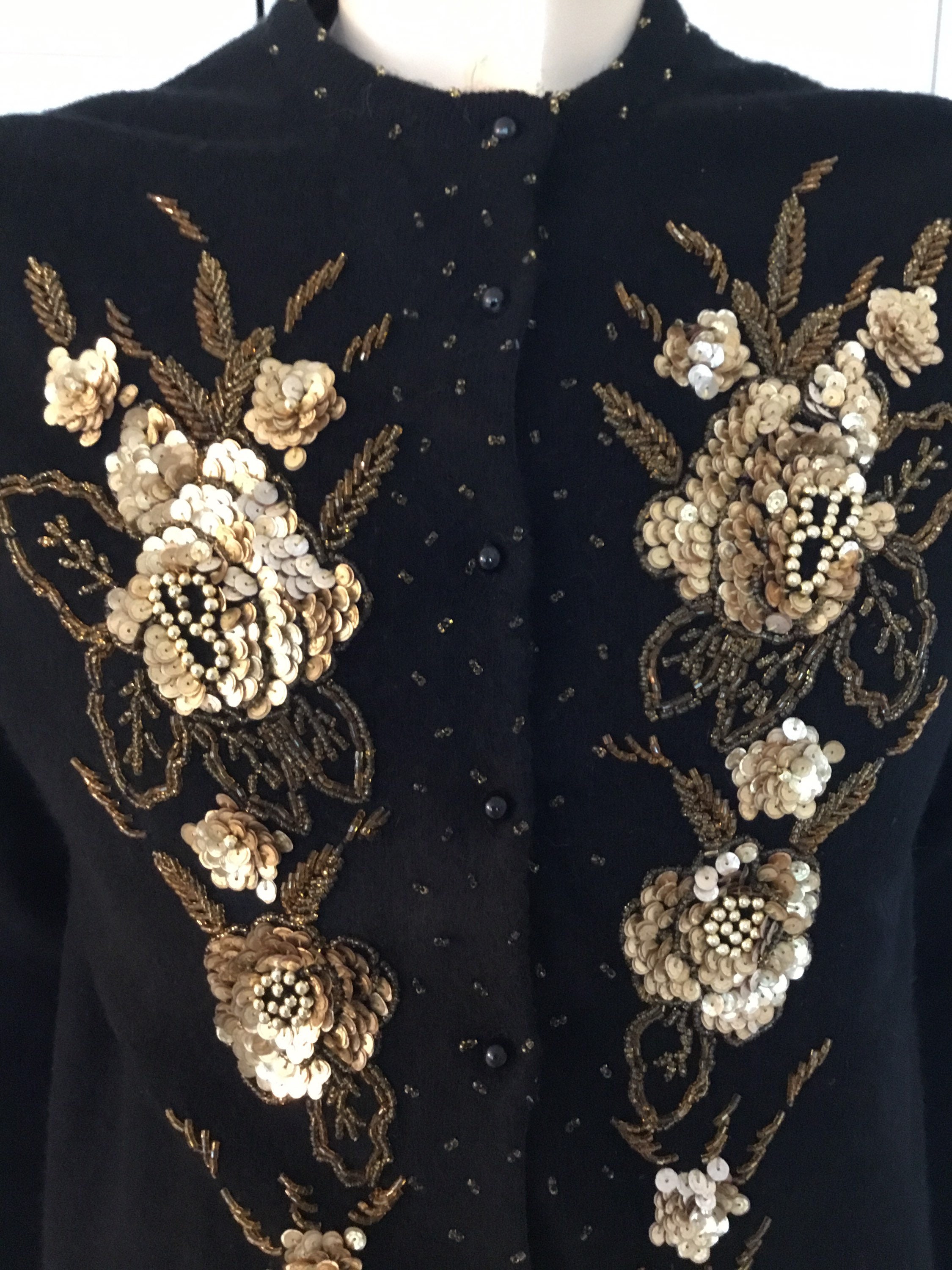 1950s Style Black and Gold Sweater Vintage Beaded Sweater - Etsy