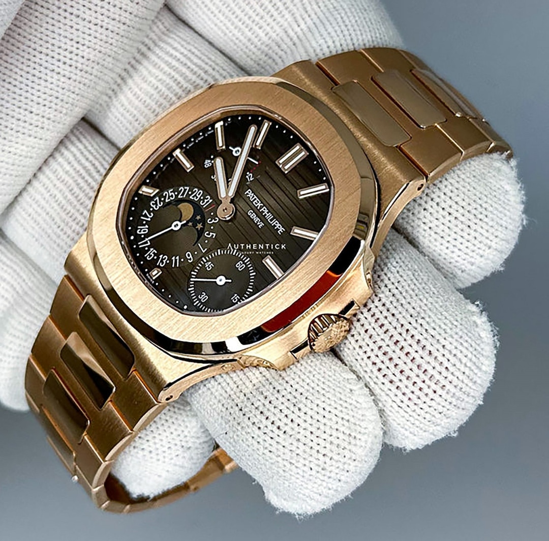 Patek Philippe Nautilus Moon Phase Rose Gold 40mm Brown Black - Etsy