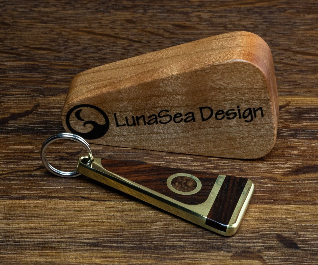 Artisan Brass Keychain Fob: Cocobolo Burl Wood Inlay - Etsy