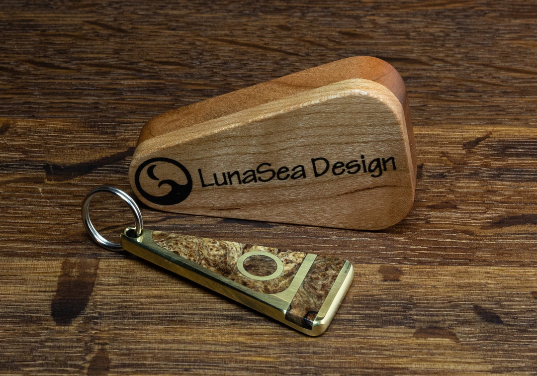 Handmade Brass Keychain Fob: Stabilized Burl Wood Inlay - Etsy