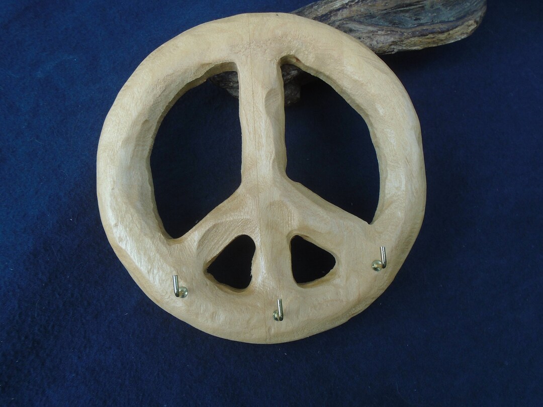 Carved Wood Peace Sign Wall Ornament Key Holder. Peace Symbol Wall ...