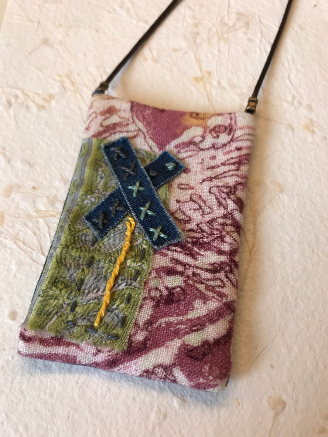 Textile Pendant, Mixed Media Pendant, Fabric Necklace, Wearable Art ...