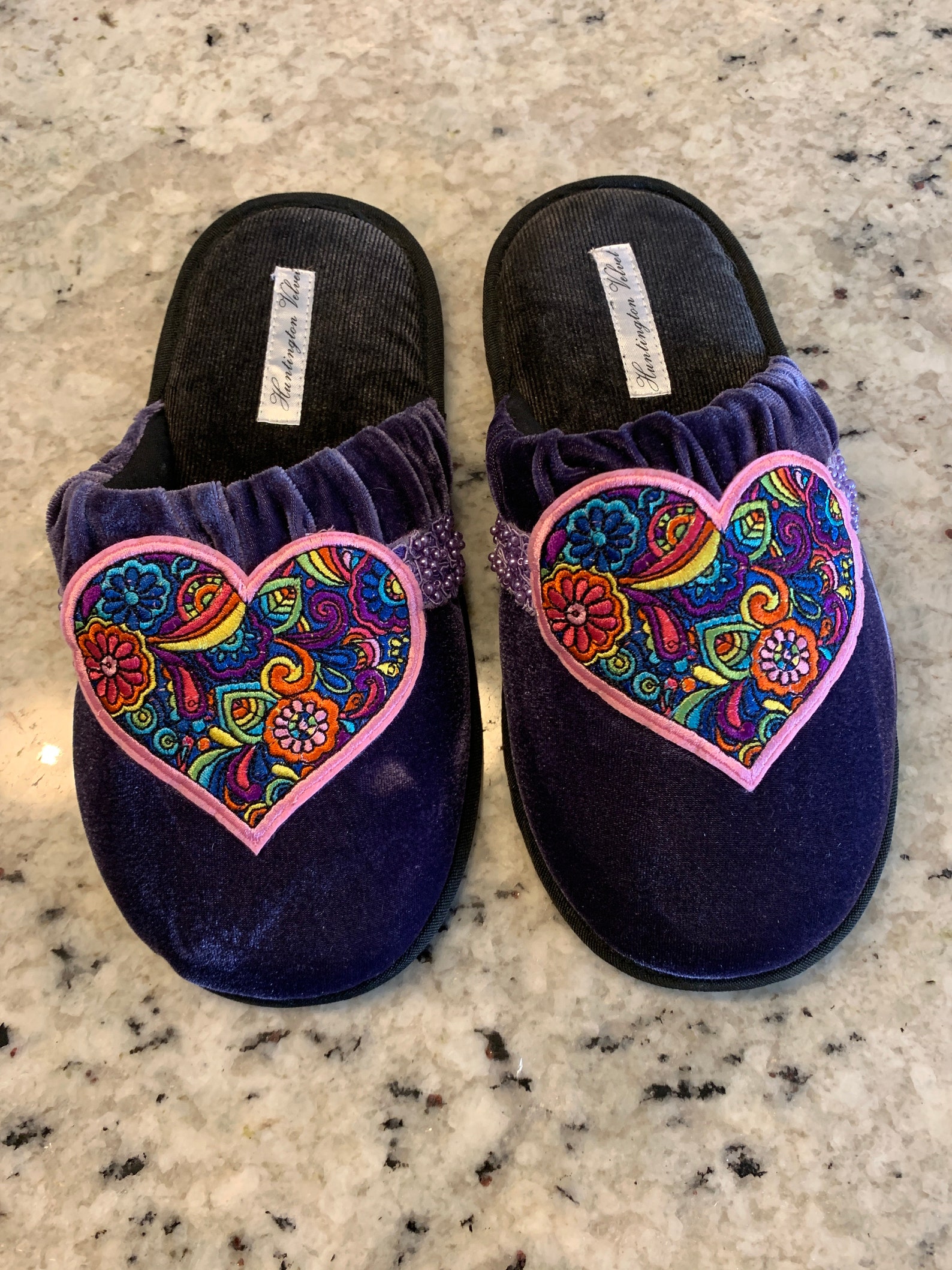 Womens Purple Velvet Slipper With Beaded Lace and Heart Sz 6-7 - Etsy