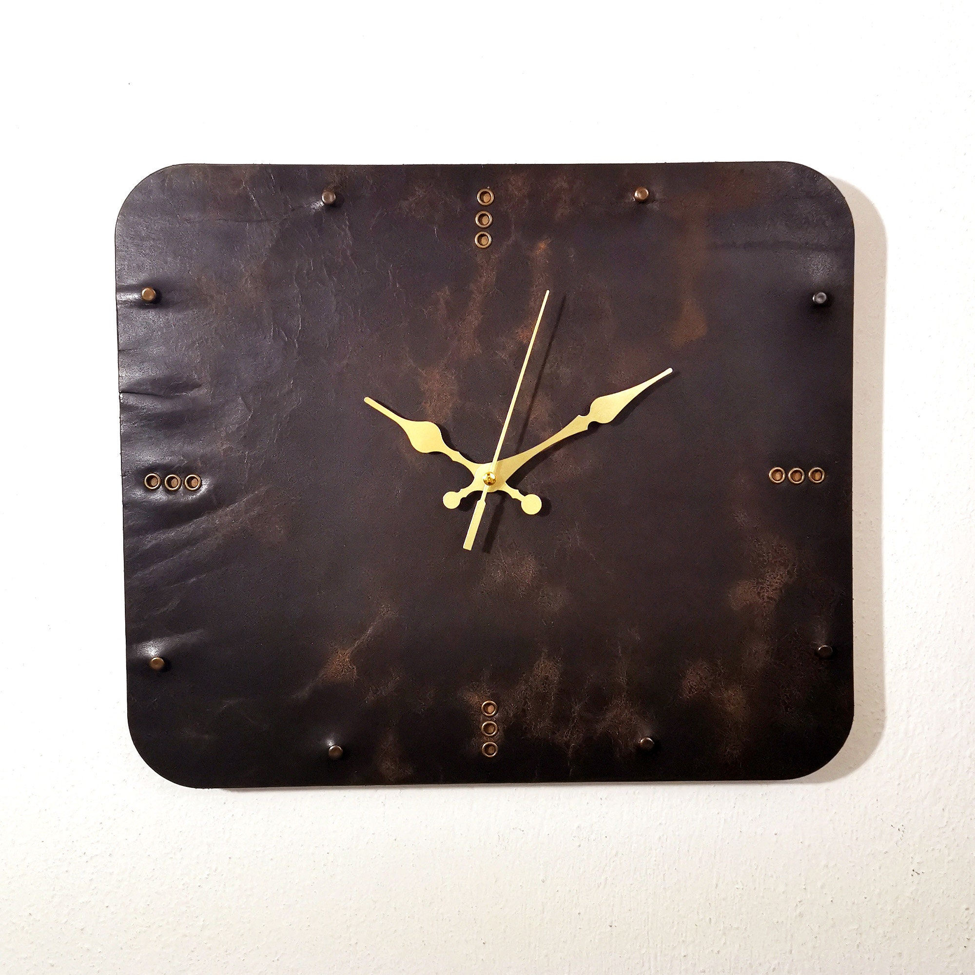 Leather Wall Clock Handmade Dark Brown Wall Clock Modern | Etsy