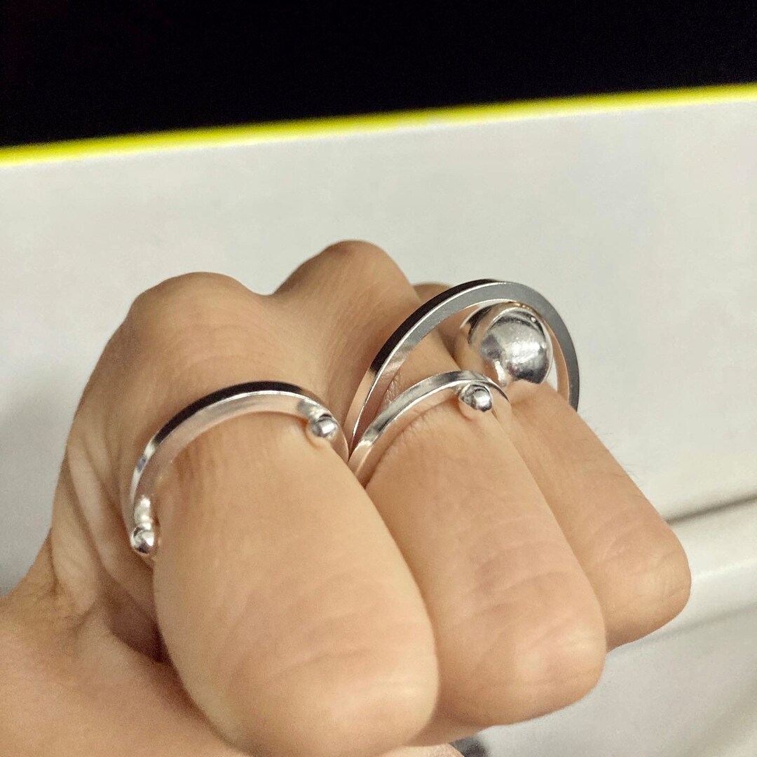 Sterling Silver Double Finger Ring: Geometric Ball Stacking Band - Etsy