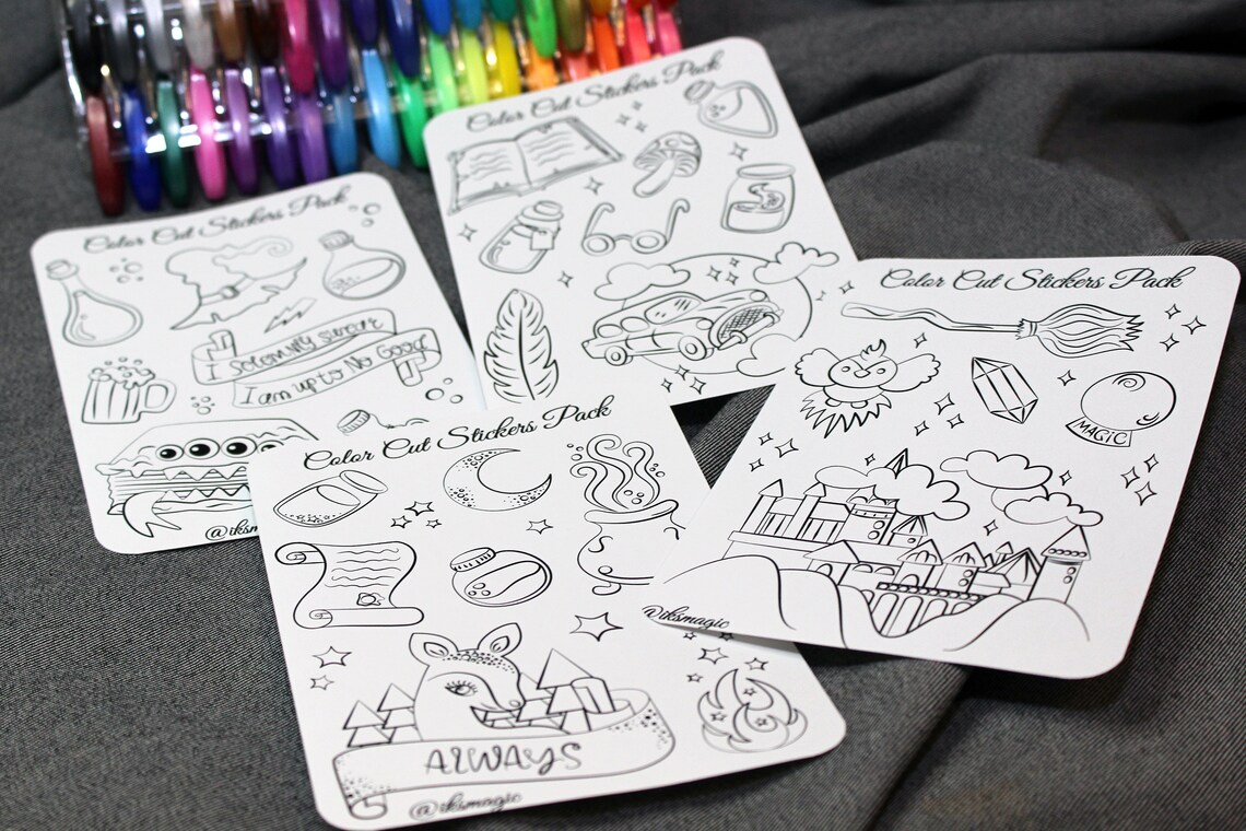 Color Your Own Stickers Coloring Stickers Pack Of 4 Sheet Etsy 