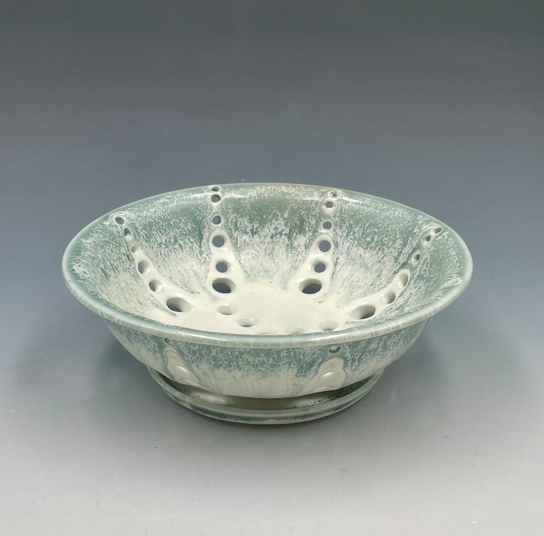 Steel Blue and White Berry Bowl and Saucer - Etsy